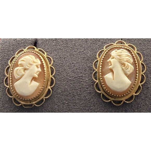 Jewelry | Vintage Shell Cameo Earrings Goldfilled Setting W 14k Gold ...